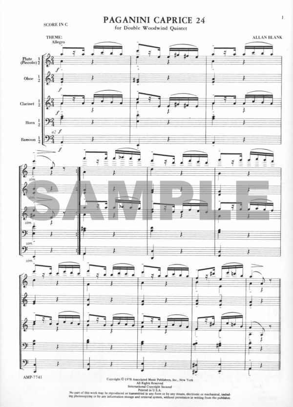 Buy Paganini Caprice 24 for Double Woodwind Quintet Online at $50 ...