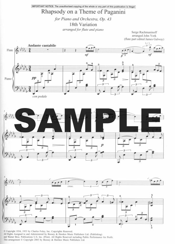 Buy Rhapsody on a Theme of Paganini - 18th Variation (ed.Galway) (fl,pf ...
