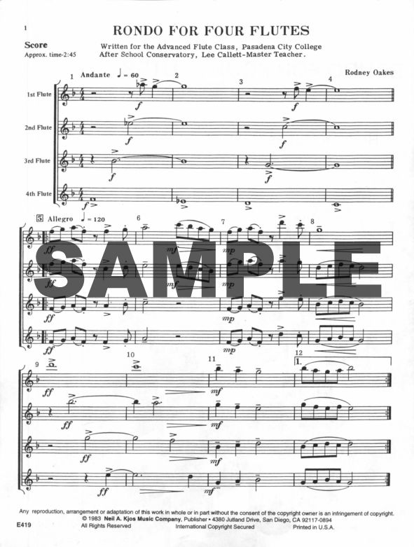 Buy Rondo for 4 Flutes Online at $13 - Flute World