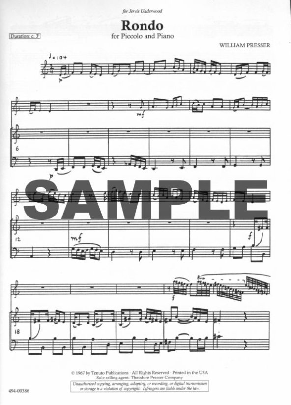 Buy Rondo for Piccolo and Piano Online at $11.95 - Flute World