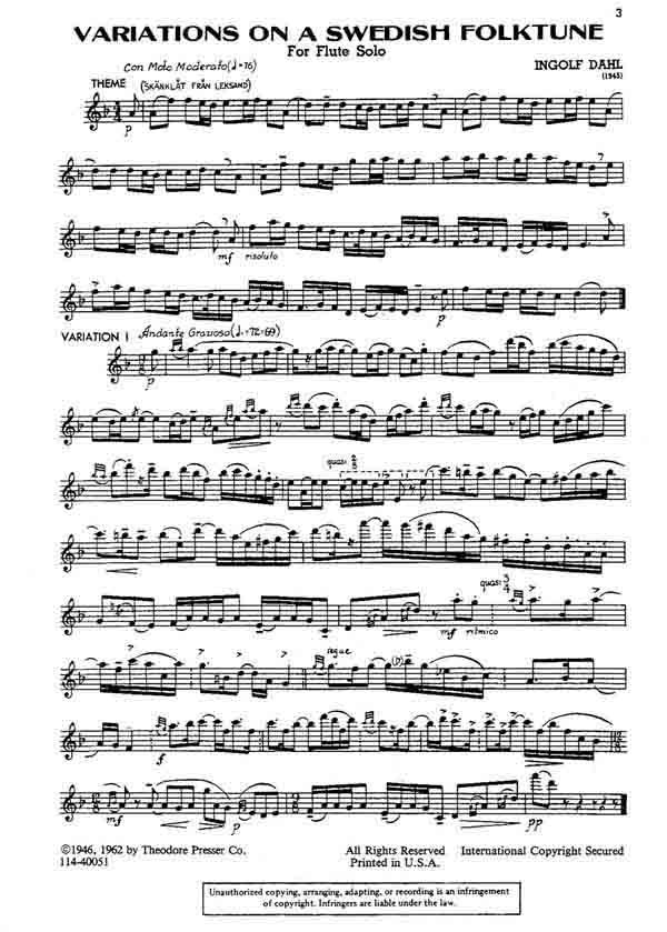 Buy Variations on a Swedish Folk Tune Online at $11.99 - Flute World