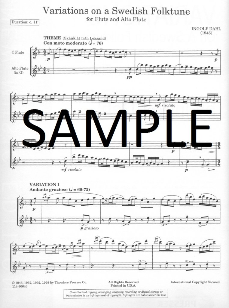 Buy Variations on Swedish Folktune Online at $24.99 - Flute World
