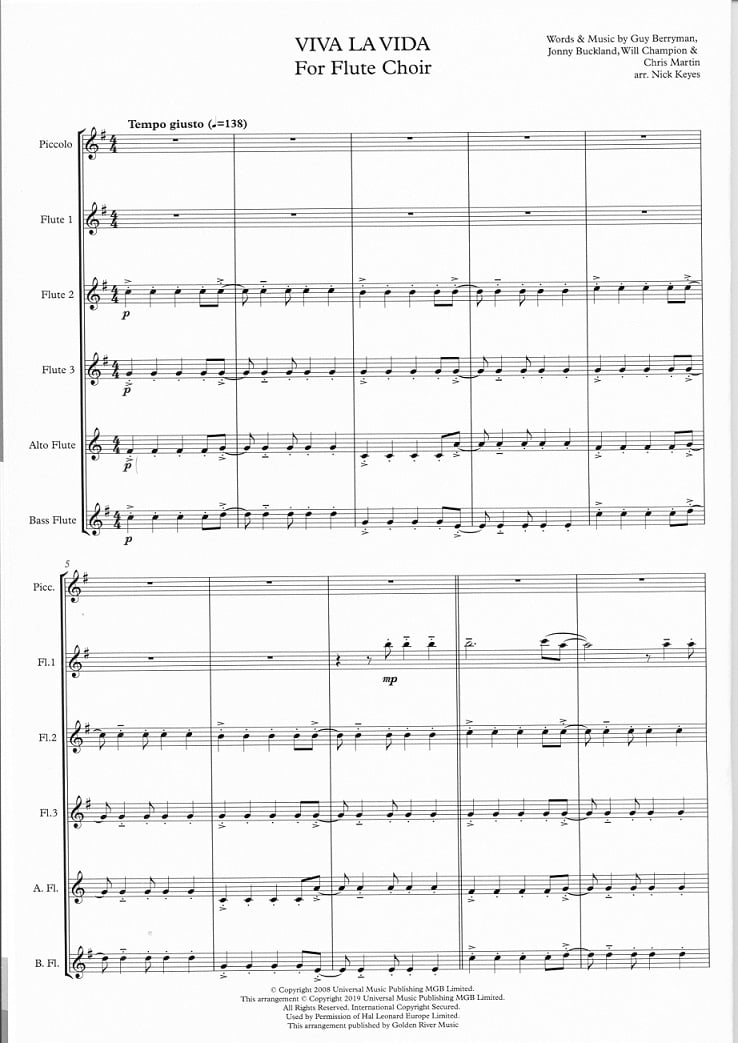 Buy Viva la Vida for Flute Choir Online at $35.95 - Flute World